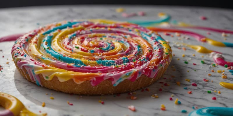 Spiral of Colorful Sprinkles Around Swirled Cream on Marble Surface ...