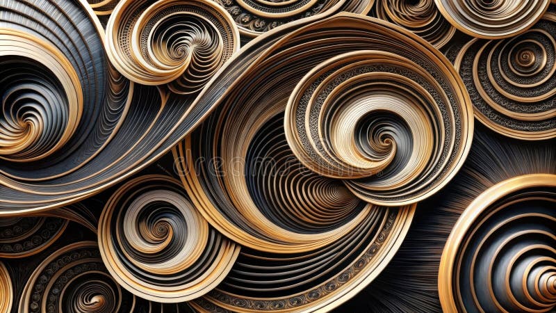 Spiral Composition Gold and Black Swirls Abstract Art Stock ...