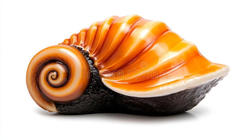 Spiral Conch Shell with Elegant Orange and White Layers on White ...