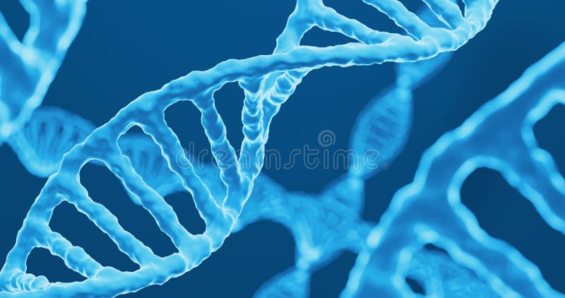Spiral DNA Molecule in Motion on Blue Background. Helix Structure of ...