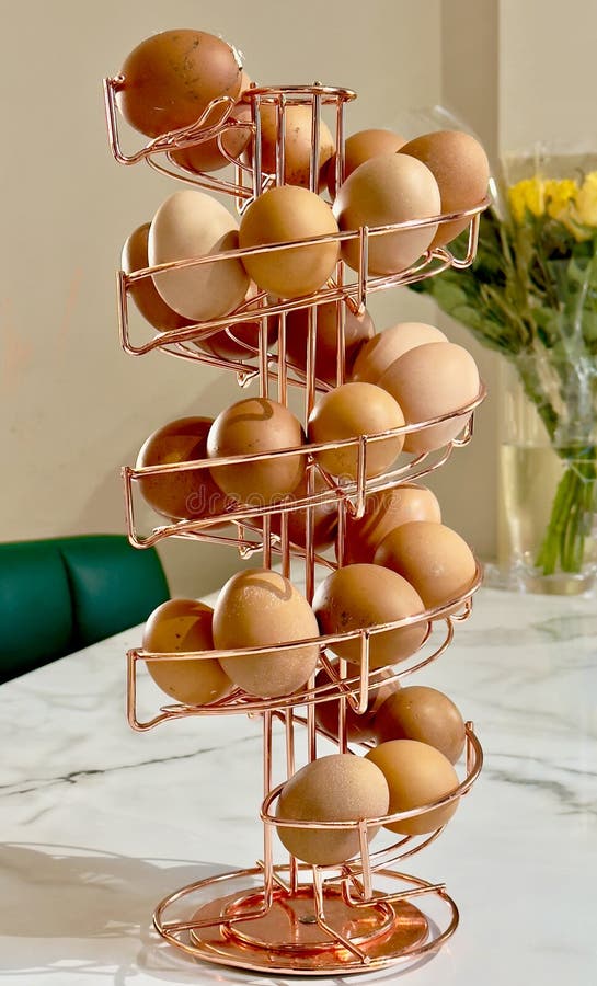 Spiral Egg Holder Filled with Fresh Eggs on Kitchen Table Stock Photo ...