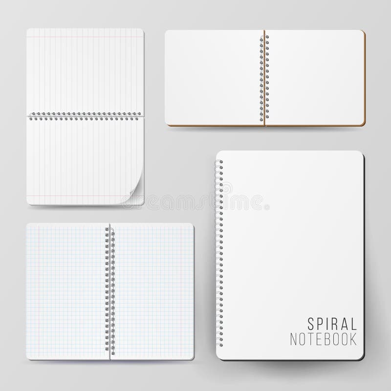Spiral Empty Notepad Blank Mockup Set. Stock Vector - Illustration of ...