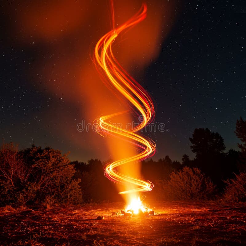 Spiral Fire Light Painting at Night with Stars Stock Illustration ...