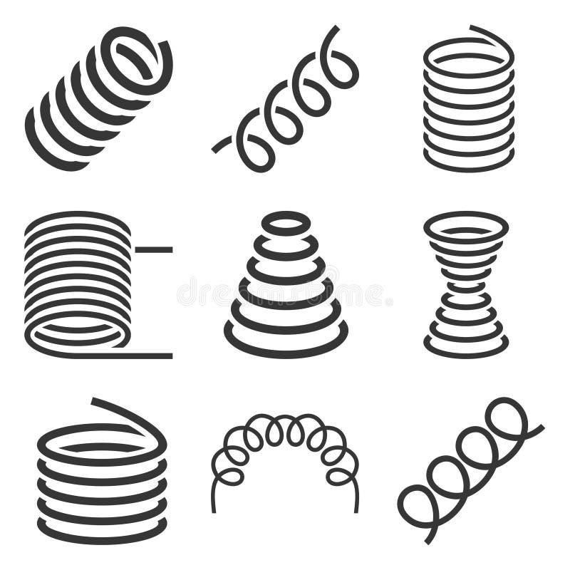 Spiral Flexible Spring Icons Set on White Background. Vector Stock ...