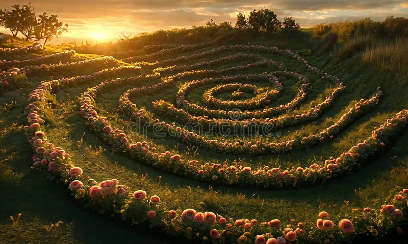 Spiral Flower Garden at Sunset Stock Footage - Video of golden, outdoor ...