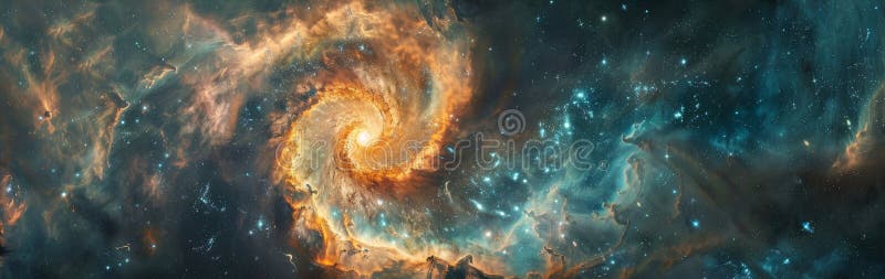 Spiral Galaxy with Bright Nebula in Deep Space, Cosmic Landscape ...