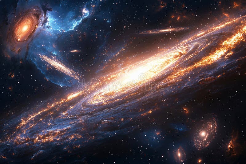 Spiral Galaxy and Galaxy Cluster in Space. Stock Photo - Image of star ...