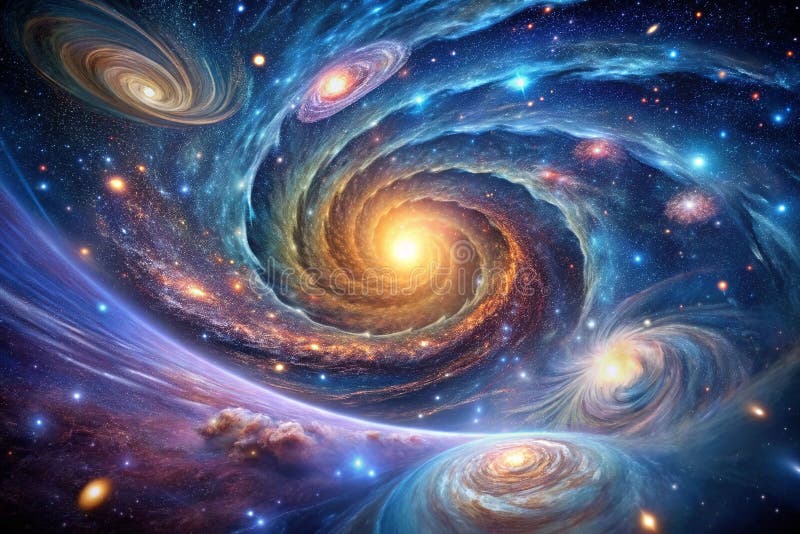 Spiral Galaxy Collision, Cosmic Dance, Nebulae, Stars, Planets, Space, Educational Stock ...