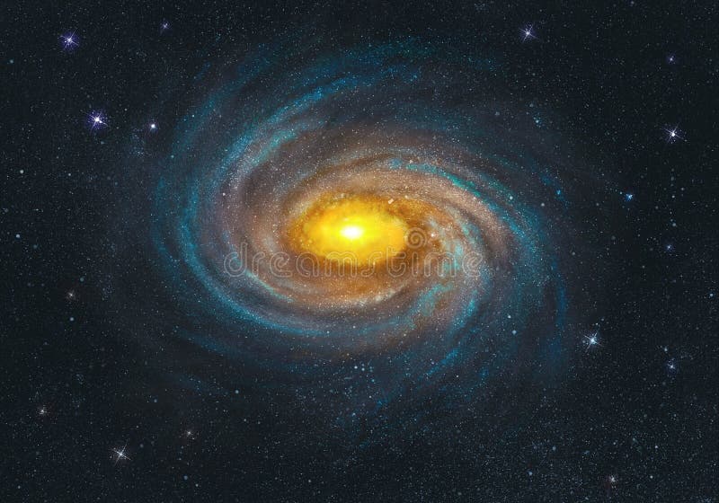 A Spiral Galaxy with Golden Center Stock Image - Image of planets ...