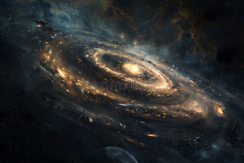 Spiral Galaxy with Golden Glow in Space Stock Image - Image of infinity ...