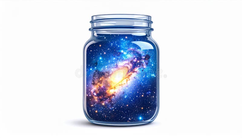 Spiral Galaxy Inside Glass Jar on White Background Stock Illustration ...