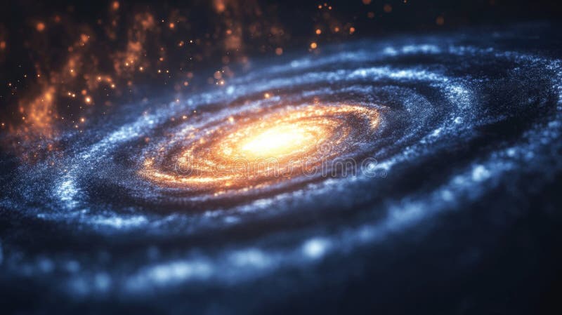 A Spiral Galaxy with Orange and Blue Hues Stock Illustration ...