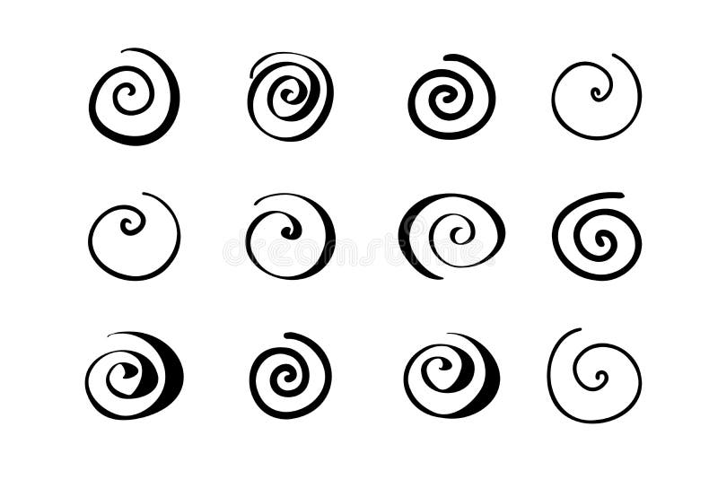 Spiral Illustration Set. Doodle Collection Hand Drawn Style Vector ...