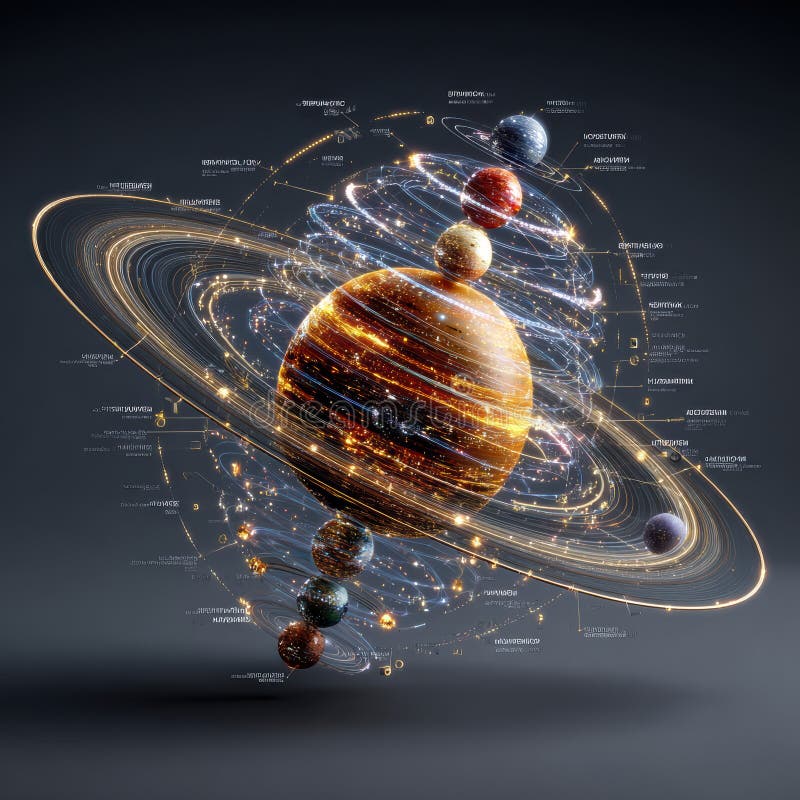 Spiral-layout Solar System Visualizations with Exaggerated Jupiterian Center Stock Illustration ...