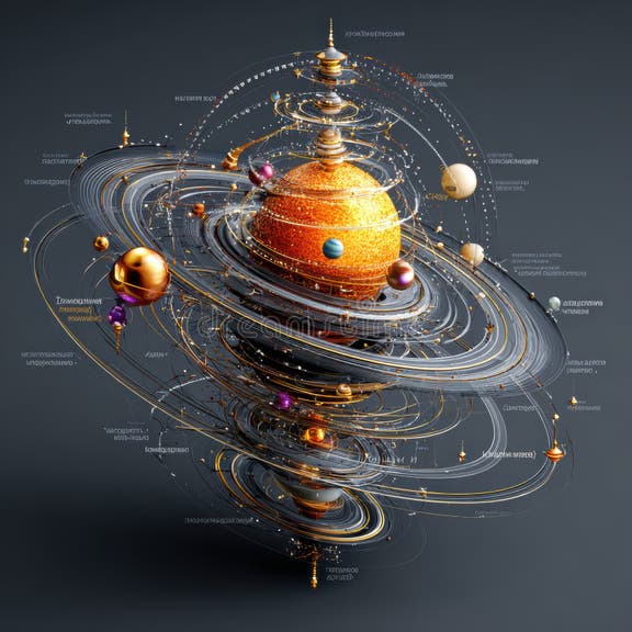 Spiral-layout Solar System Visualizations with Exaggerated Jupiterian Center Stock Illustration ...