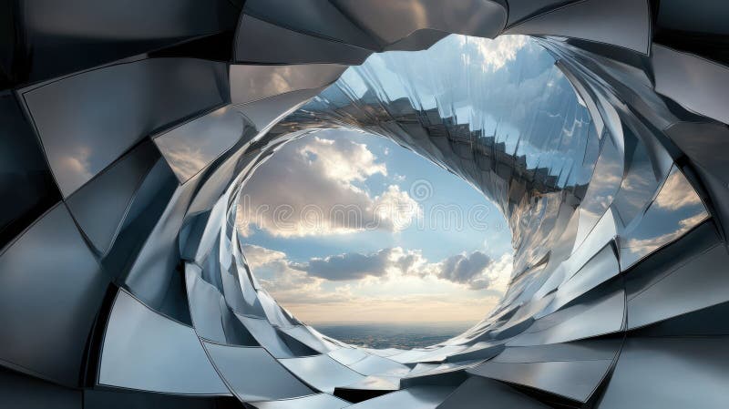 Spiral Mirror Reflecting the Sky in an Aerial Perspective. Stock Image ...