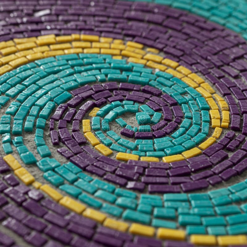 Spiral Mosaic Pattern Featuring Small, Rectangular Tiles. Colors ...