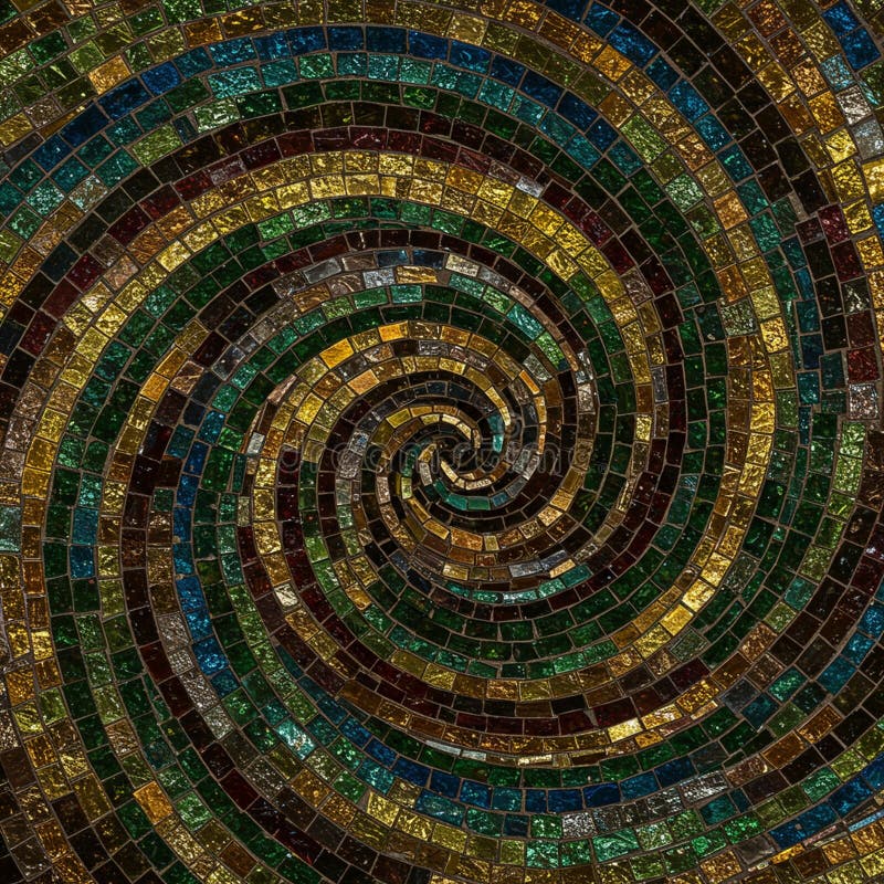 Spiral Mosaic Pattern with Rectangular Tiles in Shimmering Shades of ...