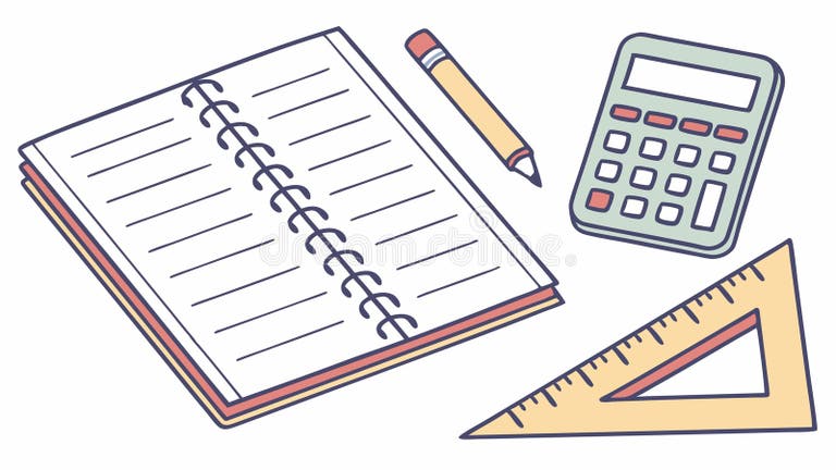 Spiral Notebook, Calculator, Pencil, and Ruler, Math Essentials, Vector ...