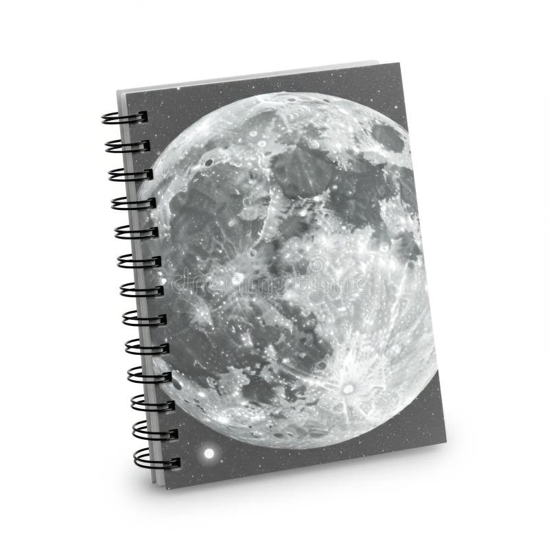 Spiral Notebook Featuring Grayscale Moon Image Stock Illustration ...
