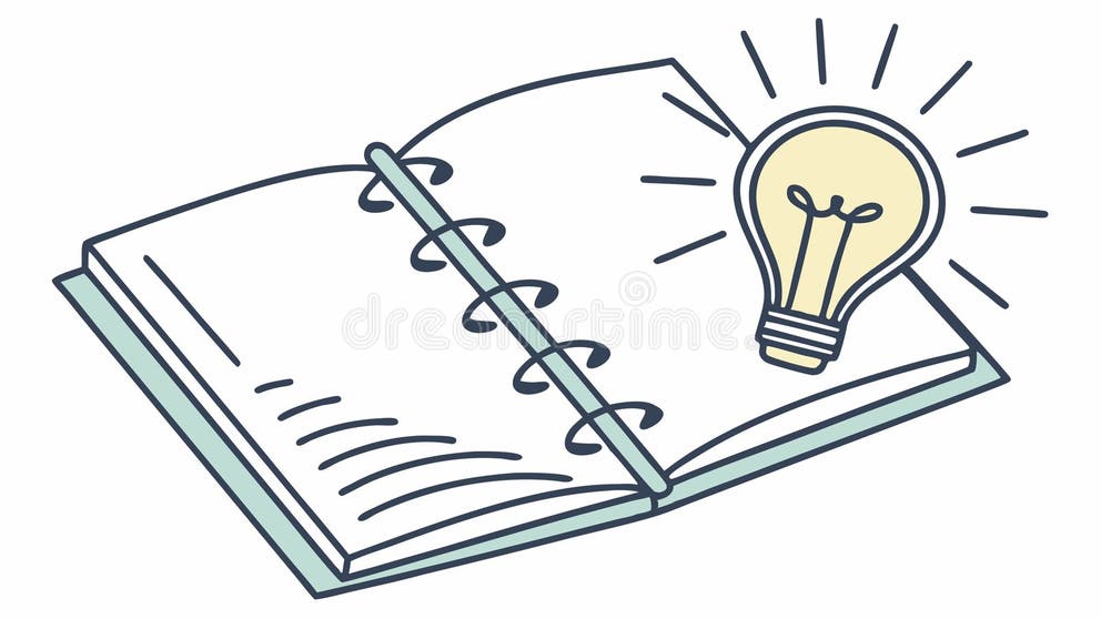 Spiral Notebook with Glowing Lightbulb, Creative Notes, Vector Design ...