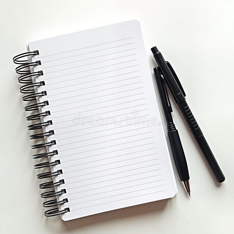 Spiral Notebook with Lined Paper, Two Black Pens. Blank Page Ready for ...