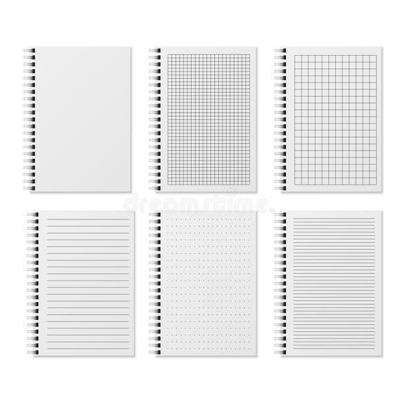 Spiral Notebook Mockup Set with Various Page Layouts Vector Stock ...