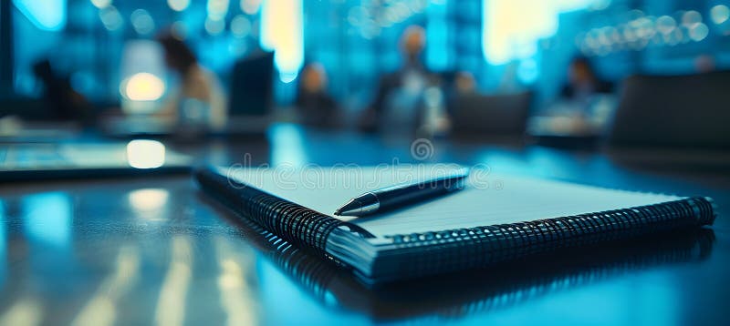 Spiral Notebook and Pen on Conference Table Stock Illustration ...