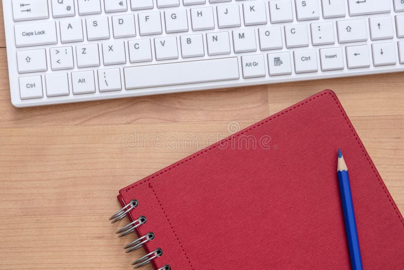 Spiral Notebook with Pencil and Computer Keyboard Stock Image - Image ...