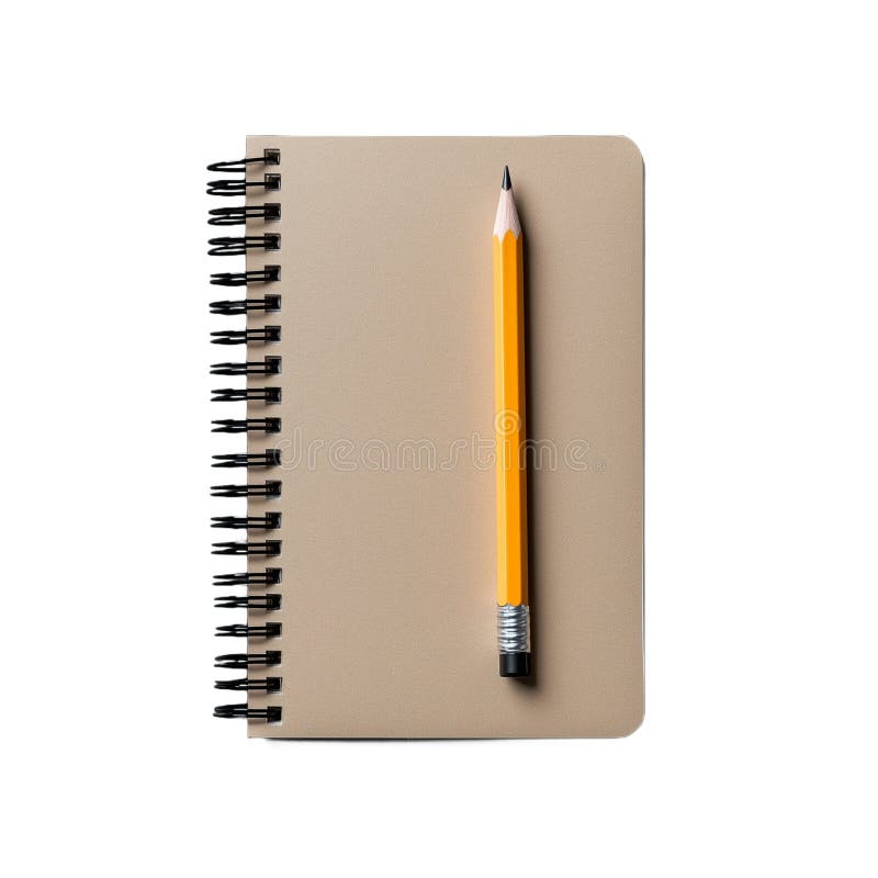 Spiral Notebook with Pencil on Transparent Background Representing ...