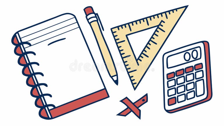 Spiral Notebook, Pens, Ruler, Calculator, Essential Study Tools, Vector ...