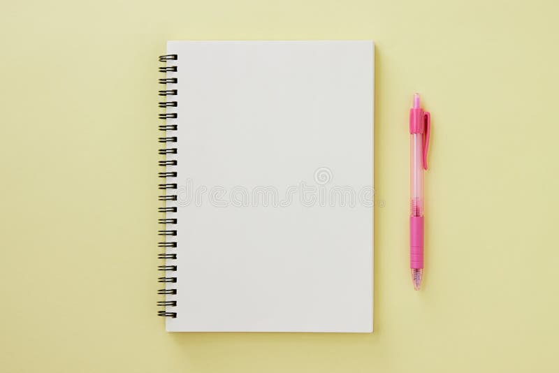 Spiral Notebook and Pink Pen on Pastel Minimalist Background Stock ...