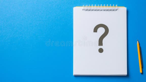 Spiral Notebook with Question Mark, Blue Background,Pencil, Uncertainty ...