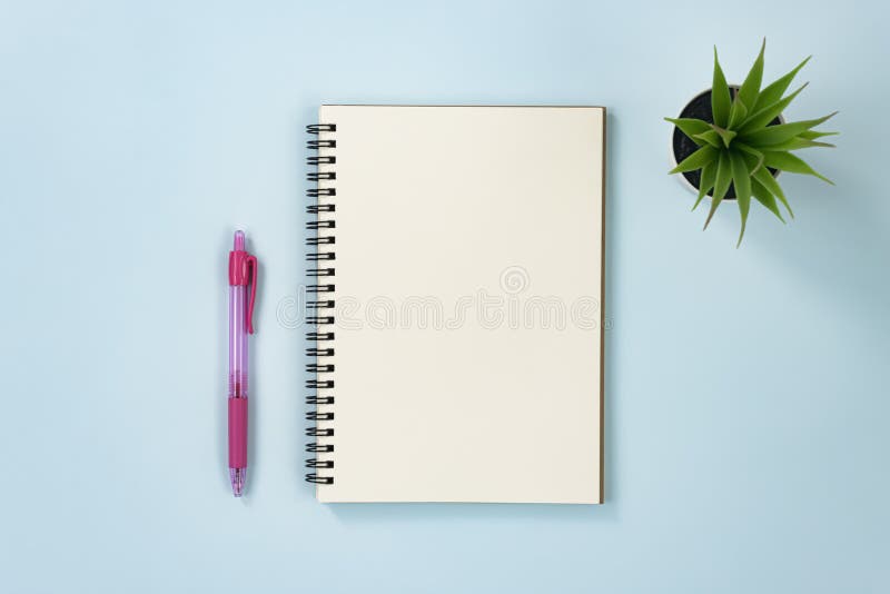 Spiral Notebook or Spring Notebook and Office Plant and Red Pen on ...