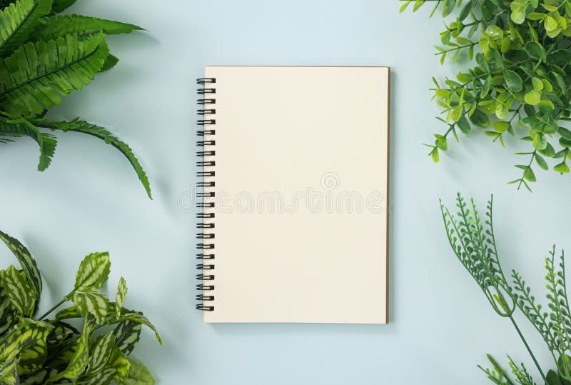 Spiral Notebook or Spring Notebook and Office Plants at Corner on ...