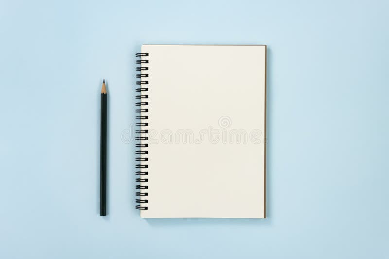 Spiral Notebook or Spring Notebook and Pencil on Pastel Minimalist ...