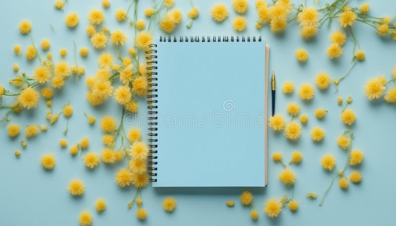 Spiral Notebook or Spring Notebook in Unlined Type and Yellow Flowers ...
