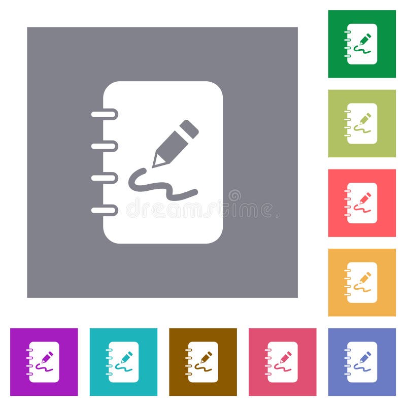 Spiral Notepad with Drawing Solid Square Flat Icons Stock Vector ...