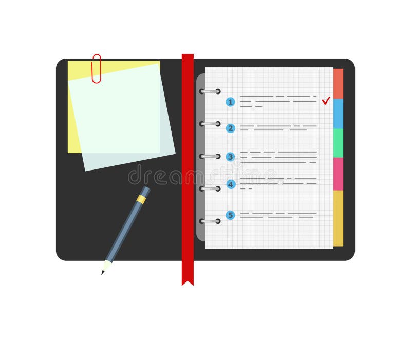 Spiral Notepad Notebook with To Do List and Pencil. Flat Design Stock ...