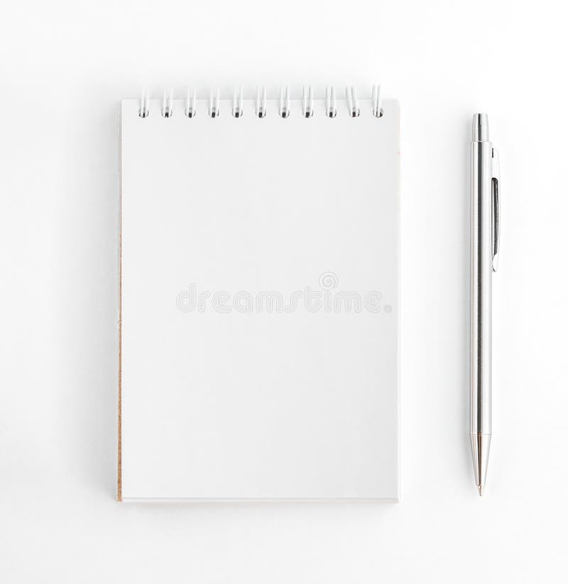 Spiral Notepad with Pen on White. White Notebook and Pen Stock ...