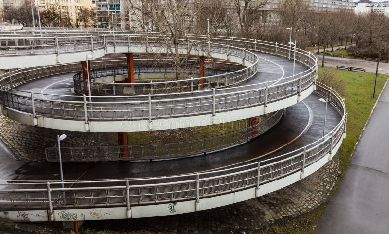 Spiral overpass footbridge stock photo. Image of view - 85219734