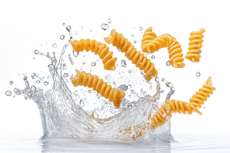 Spiral Pasta Being Splashed with Water Creating a Big Splash on White ...