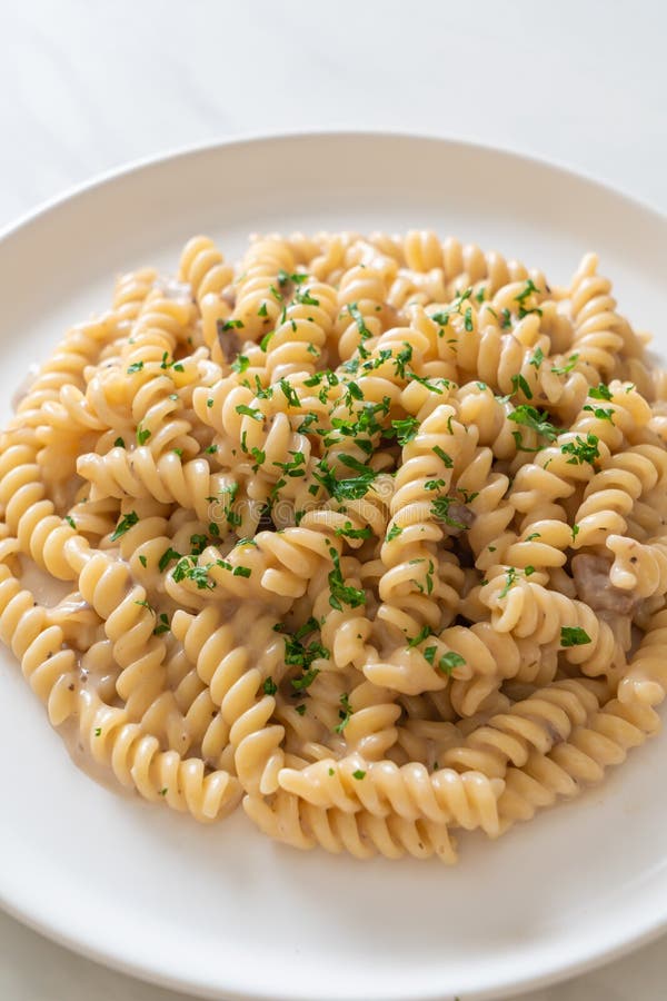Spiral Pasta Mushroom Cream Sauce Stock Image Image Of Dinner Cooked