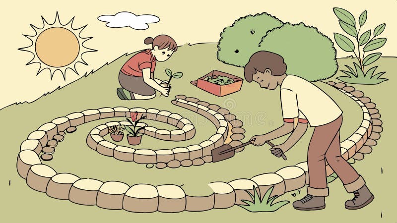 Spiral Pathway Garden Design, Winding Garden Path Illustration Vector ...