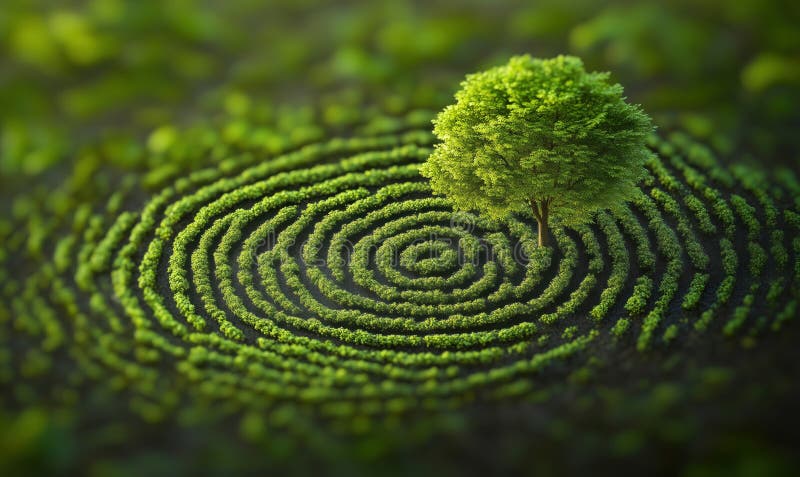 Spiral Pattern of Greenery Surrounding Isolated Tree in Lush Landscape ...