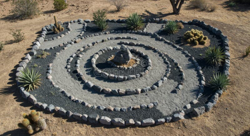Spiral Rock Garden Design in Arid Desert Landscape Stock Illustration ...