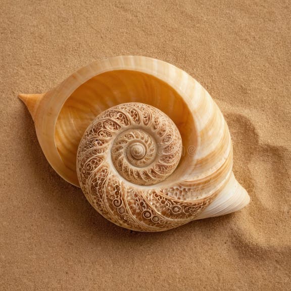 Spiral Seashell with Intricate Patterns on Sand Surface Stock Photo ...