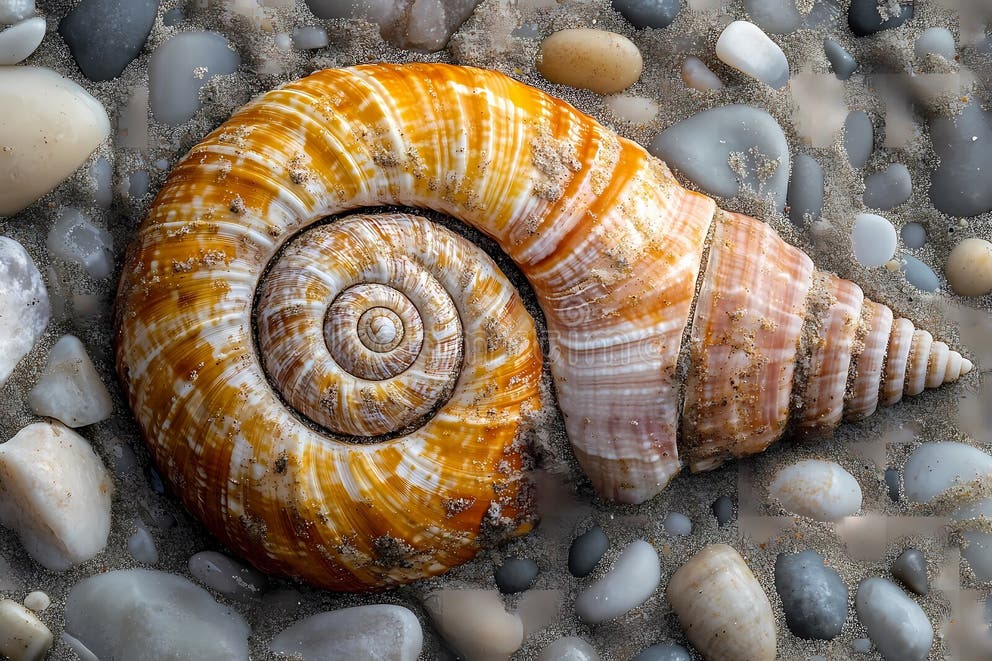 A Spiral Shell Lying on the Beach, Surrounded by Pebbles Stock Image ...