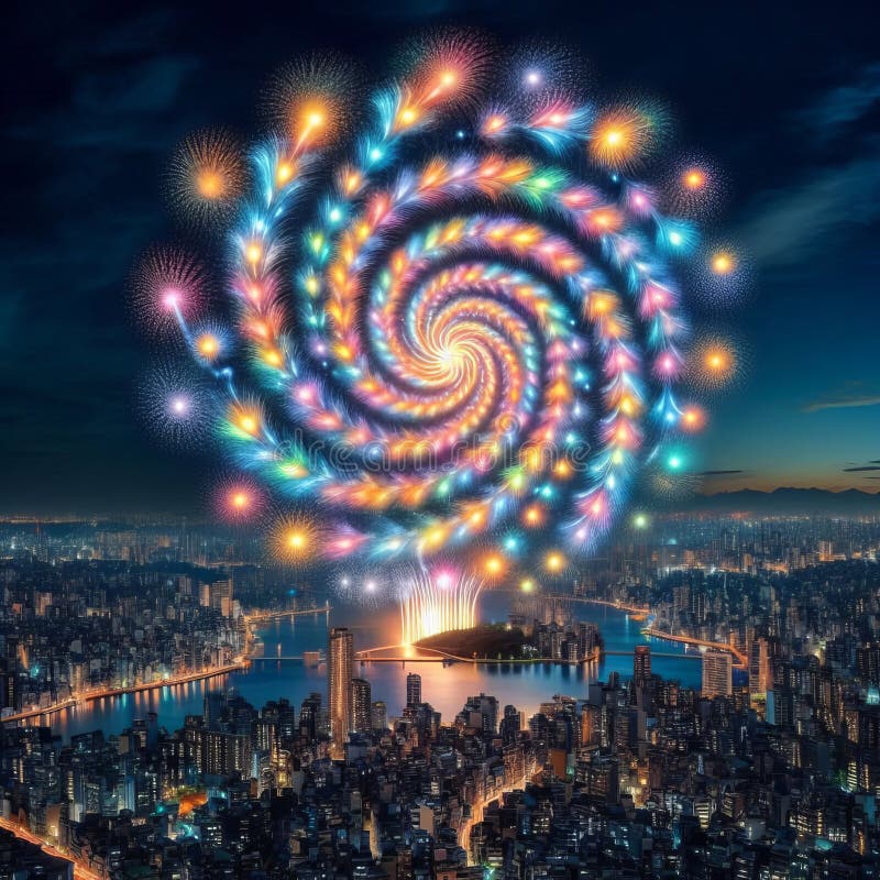 154 66. Spiral Shells_ Large, Spherical Fireworks that Stock Photo ...
