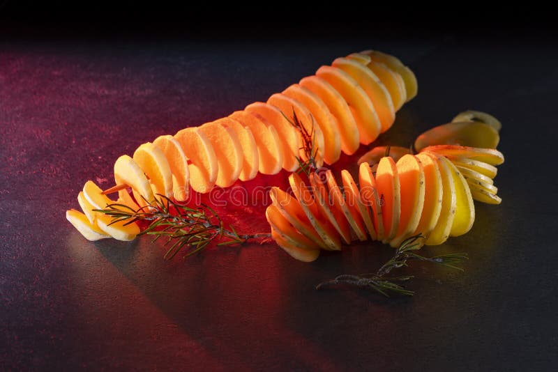 Spiral-sliced raw potatoes stock image. Image of tasty - 242171389